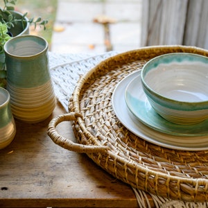 Custom Coastal Dinnerware Set Handmade Teal Dinnerware Ceramic ...