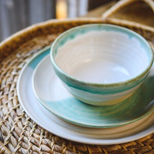 Custom Coastal Dinnerware Set Handmade Teal Dinnerware Ceramic ...