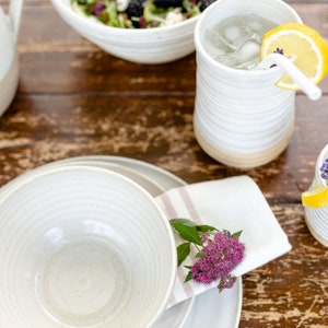 Custom White Farmhouse Dinnerware Set Handmade Plateware Monochromatic ...