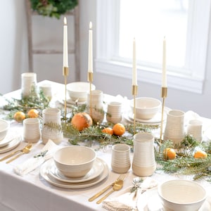 Custom White Farmhouse Dinnerware Set Handmade Plateware Monochromatic ...