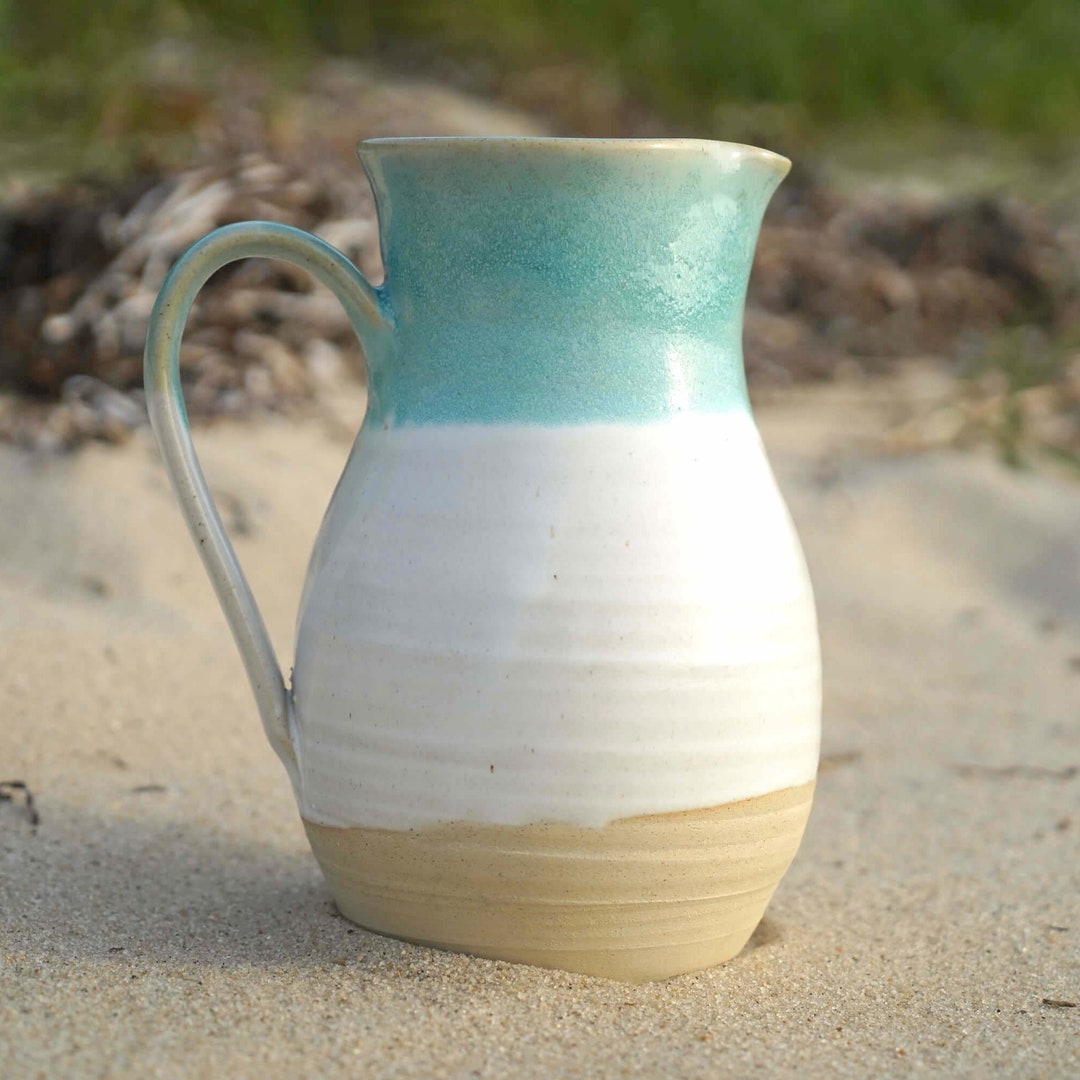 Handmade Pottery Pitcher Teal Ceramic Serving Pitcher Pottery Large ...