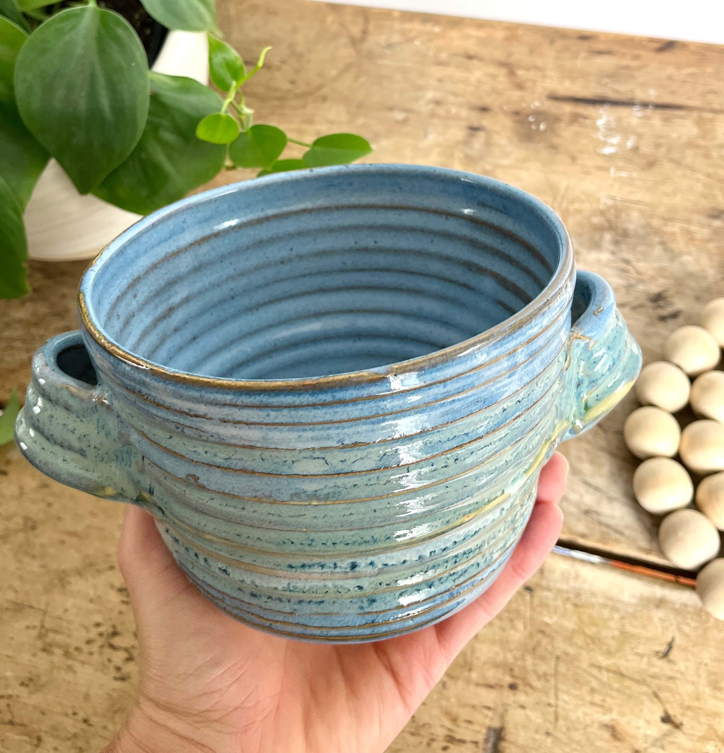 Handmade Pottery Bread Baker Blue Pottery Bread Crock Pottery Handmade ...