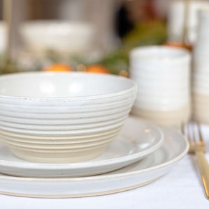Custom White Farmhouse Dinnerware Set Handmade Plateware Monochromatic ...
