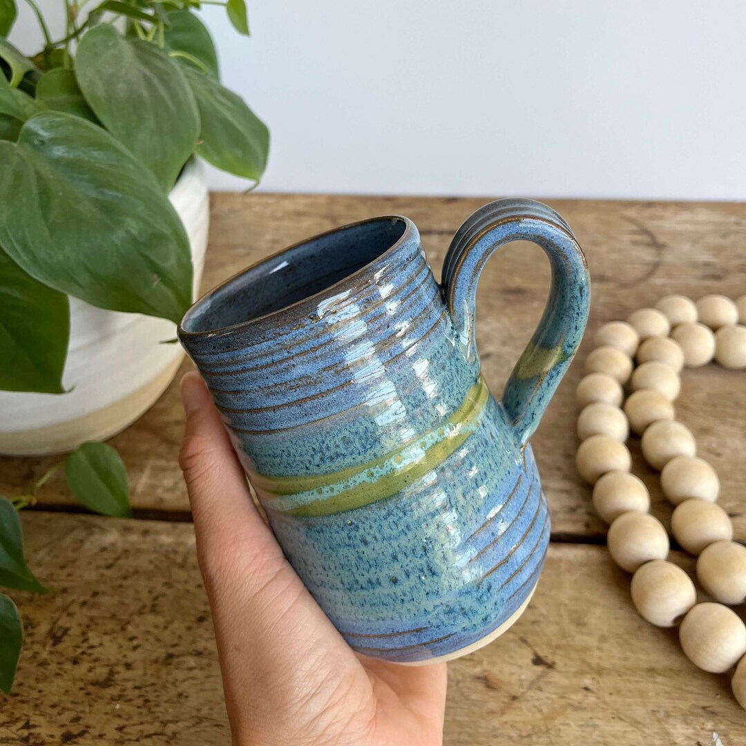 Blue Handmade Pottery Mug Handmade Blue Ceramics 14 Oz Blue Coffee Mug ...