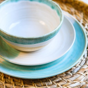 Custom Coastal Dinnerware Set Handmade Teal Dinnerware Ceramic ...
