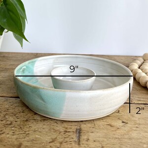 Handmade Pottery Chip and Dip Bowl Green Ceramic Chip and Dip Bowl ...