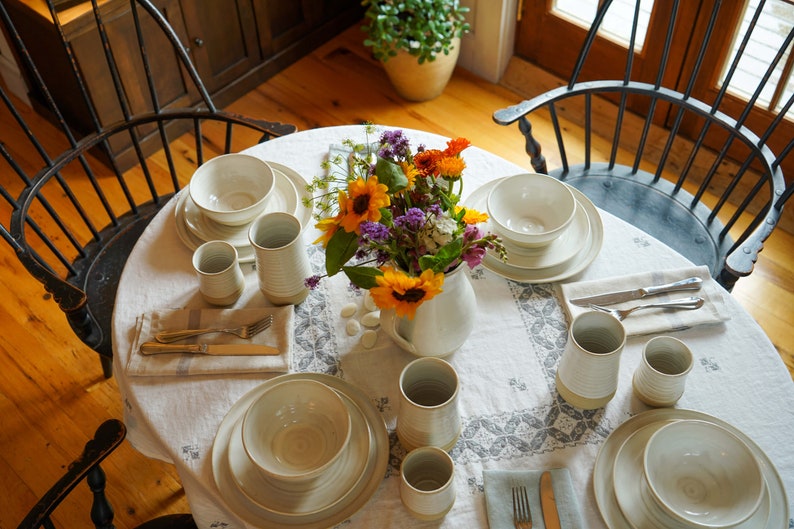 Custom White Farmhouse Dinnerware Set Handmade Plateware Monochromatic ...