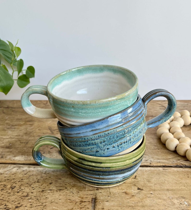 Handmade Pottery Soup Mug Ceramic Cappuccino Cup Stoneware Dessert Bowl ...