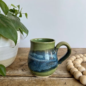 Handmade Boho Pottery Coastal Mug 14 Oz Turquoise Stoneware Mug ...