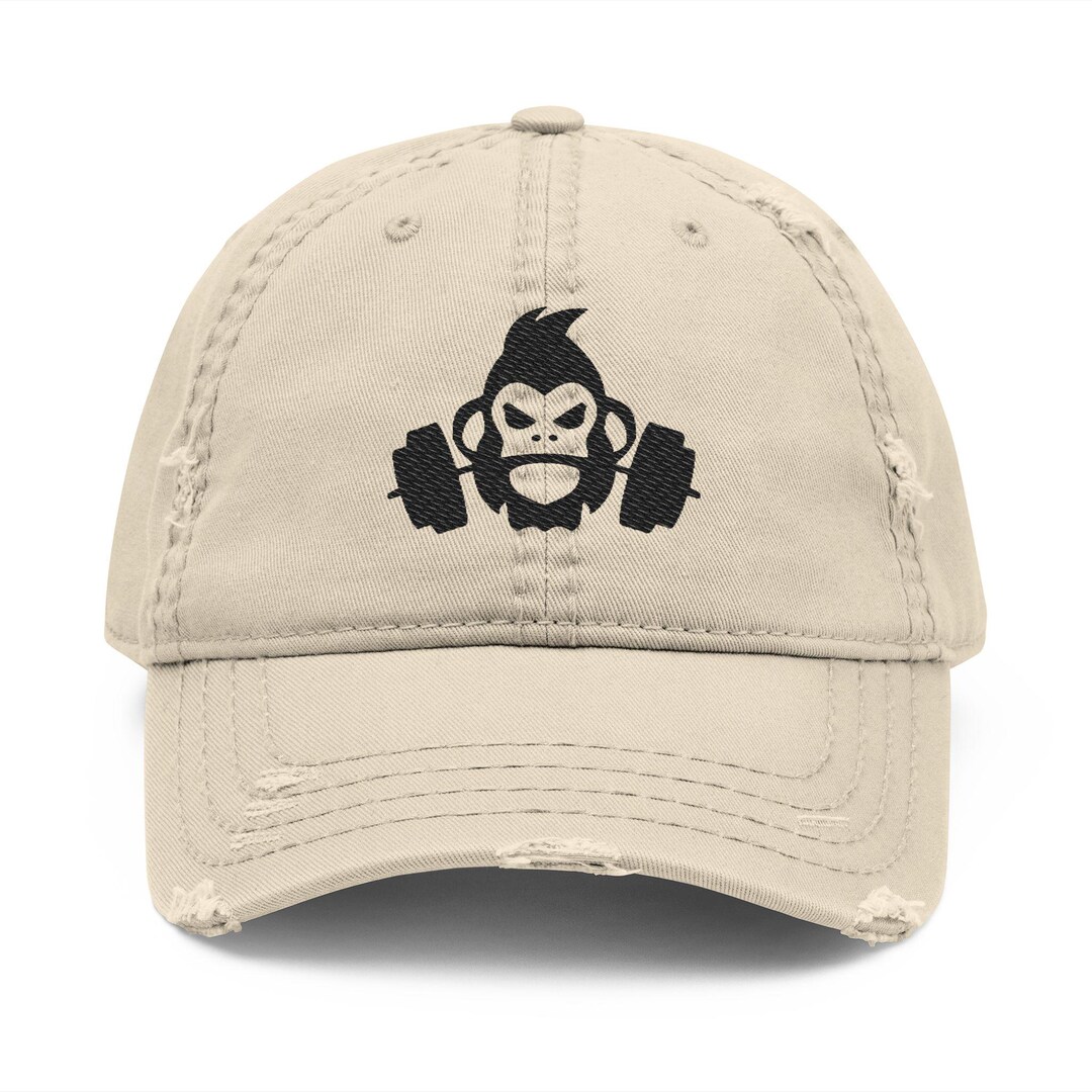 Embroidered Ape Barbell Hat- Workout Cap, Vintage Baseball Cap, Gym ...