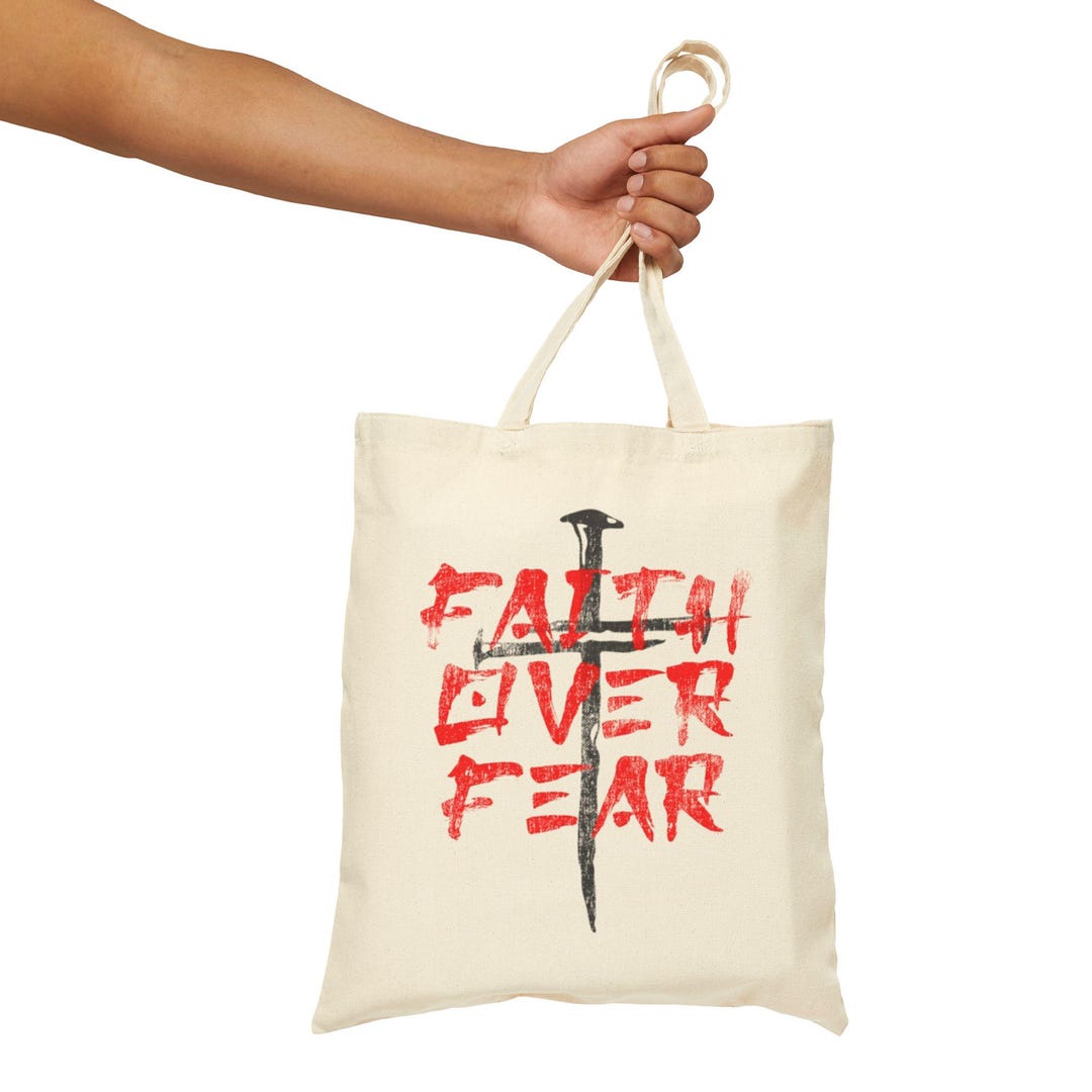 Faith Over Fear Spike Cross Tote Bag, Canvas Tote, Shopping Bag ...