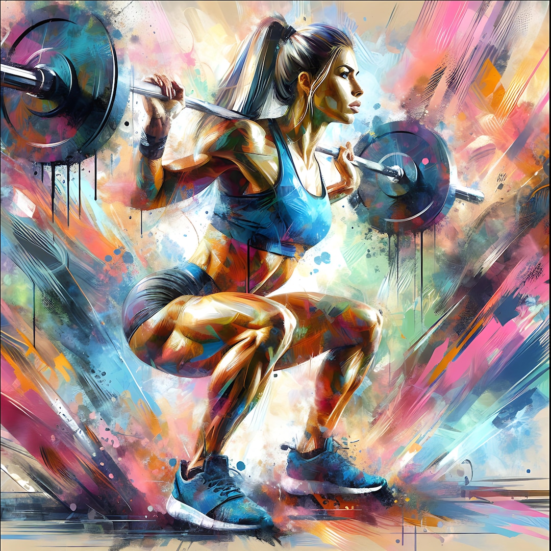 Canvas Print, Female Bodybuilder Squat Gym Art, Fitness Wall Decor ...