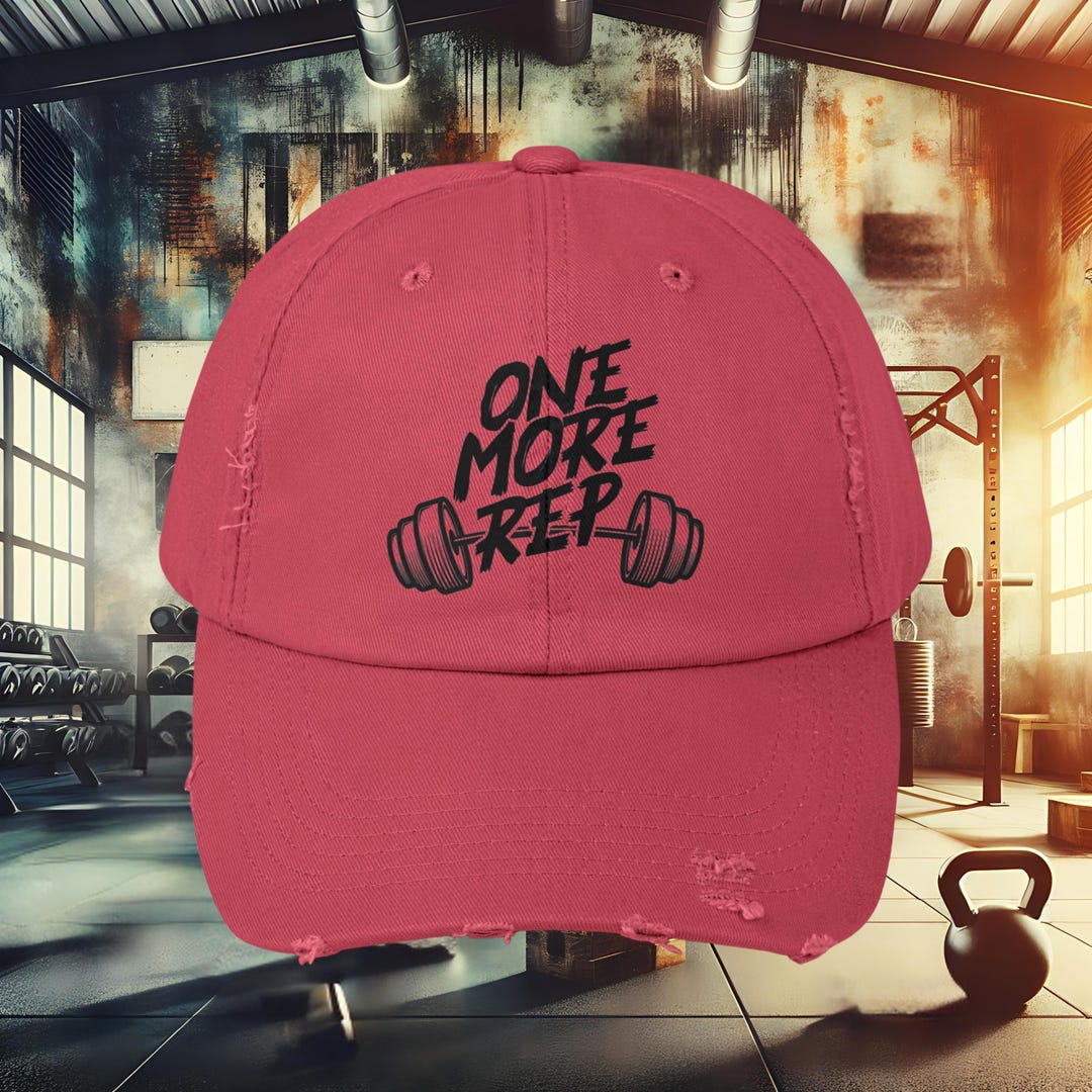 Women's Fitness Hat, One More Rep Barbell Cap, Distressed Cotton Hat ...