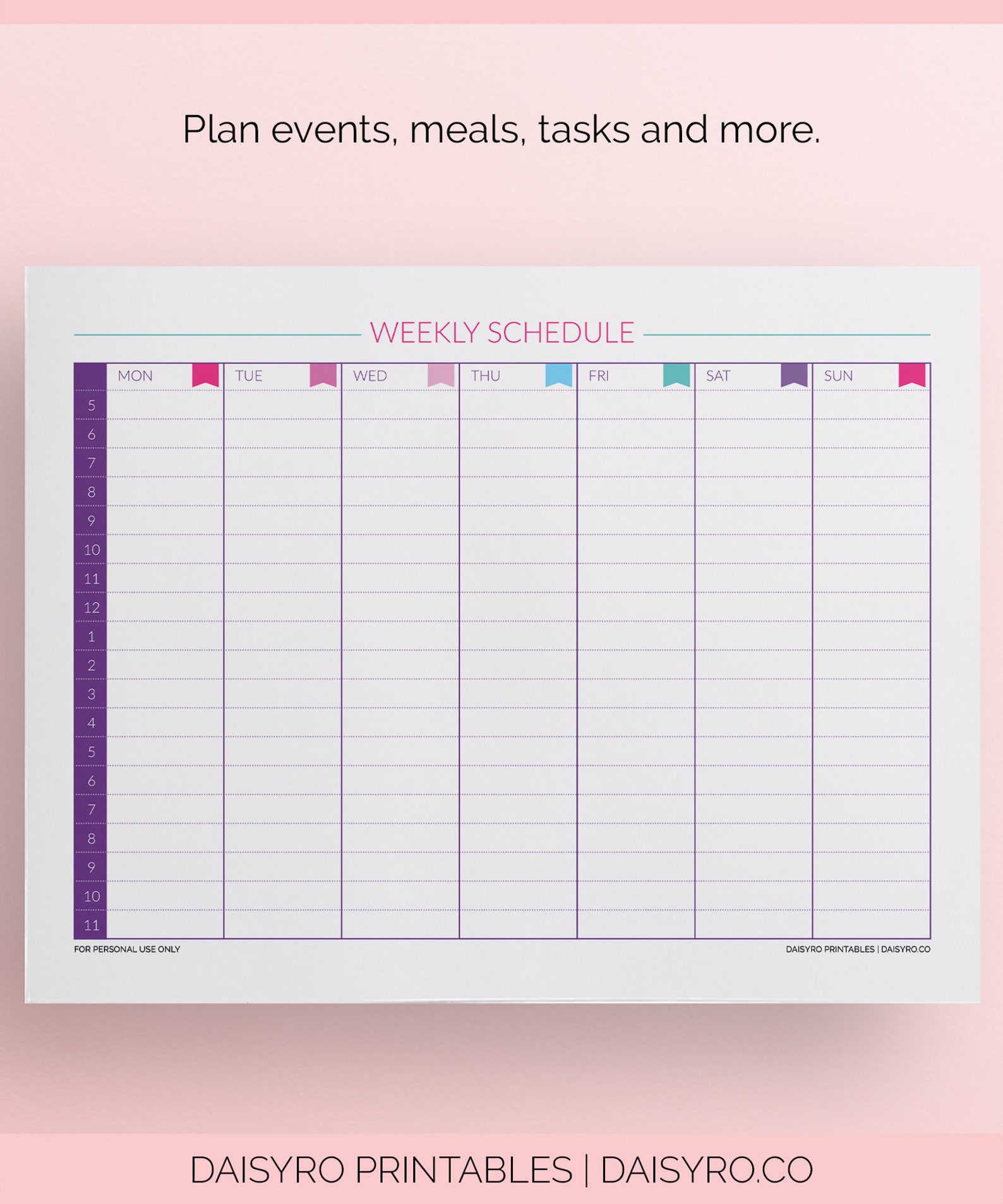 Weekly Schedule Time Management Weekly Plan Weekly Organizer Weekly To ...