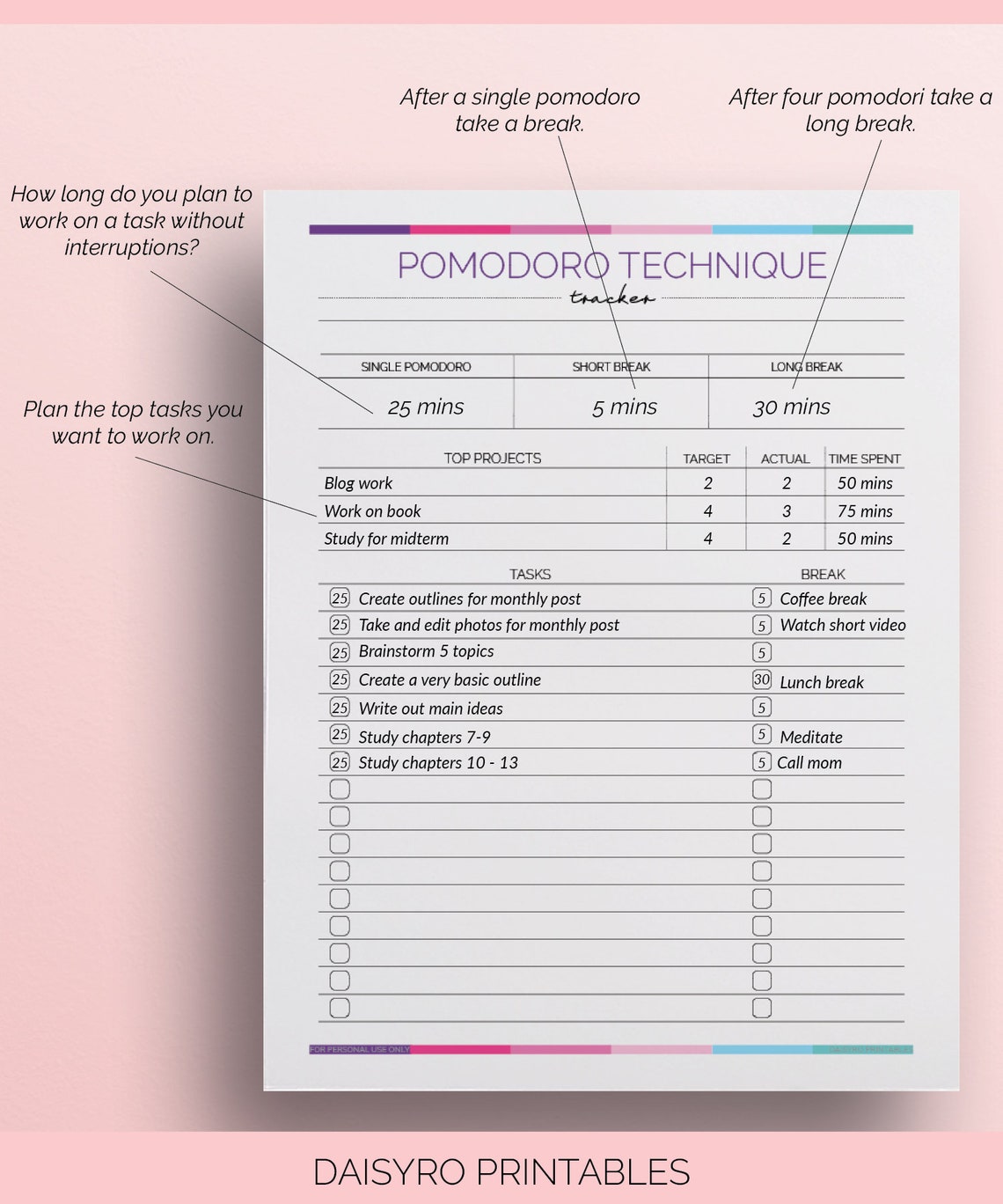 Pomodoro Technique | Productivity | Task List | To-do List | Cute ...