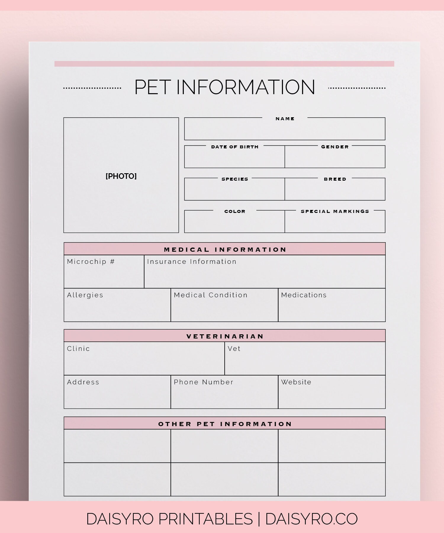 Pet Information Pet Sitter Notes Info Sheet Cute Planners PDF ...