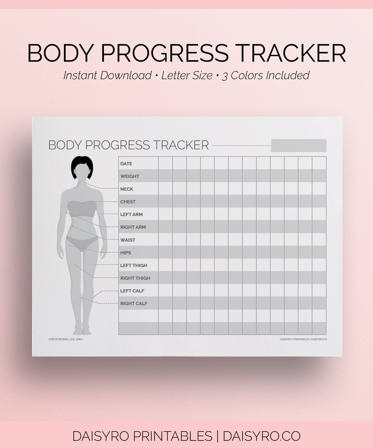 Body Progress Tracker Weight Tracker Health & Fitness Cute Planners PDF ...