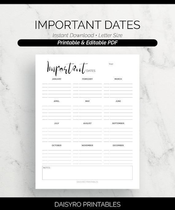 Important Dates To Remember Printable