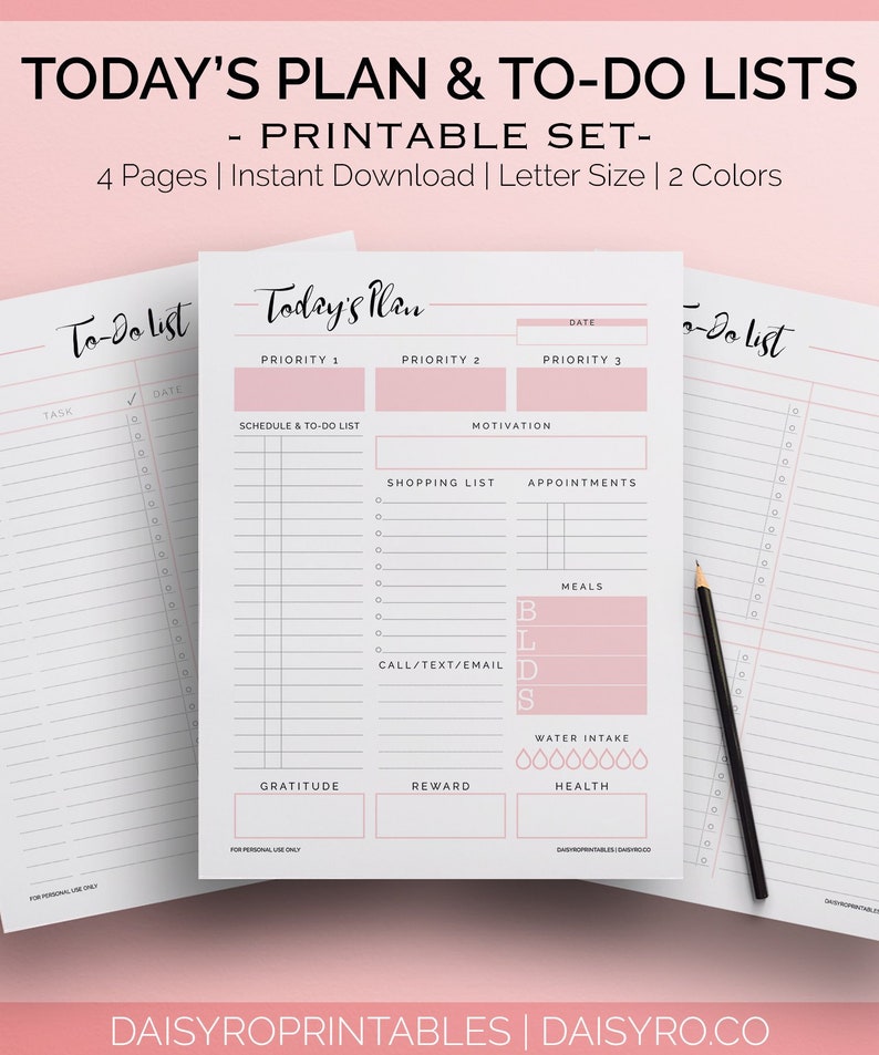 Daily Planner Printable to Do List Today's Plan Cute Daily Planner ...