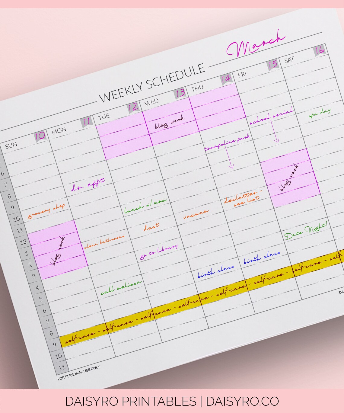 Weekly Schedule Time Management Weekly Plan Weekly Organizer Weekly To ...