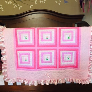 Pink Flower Quilt Baby Girl Quilt Girl Blanket Flowers Hot Pink Hearts ...