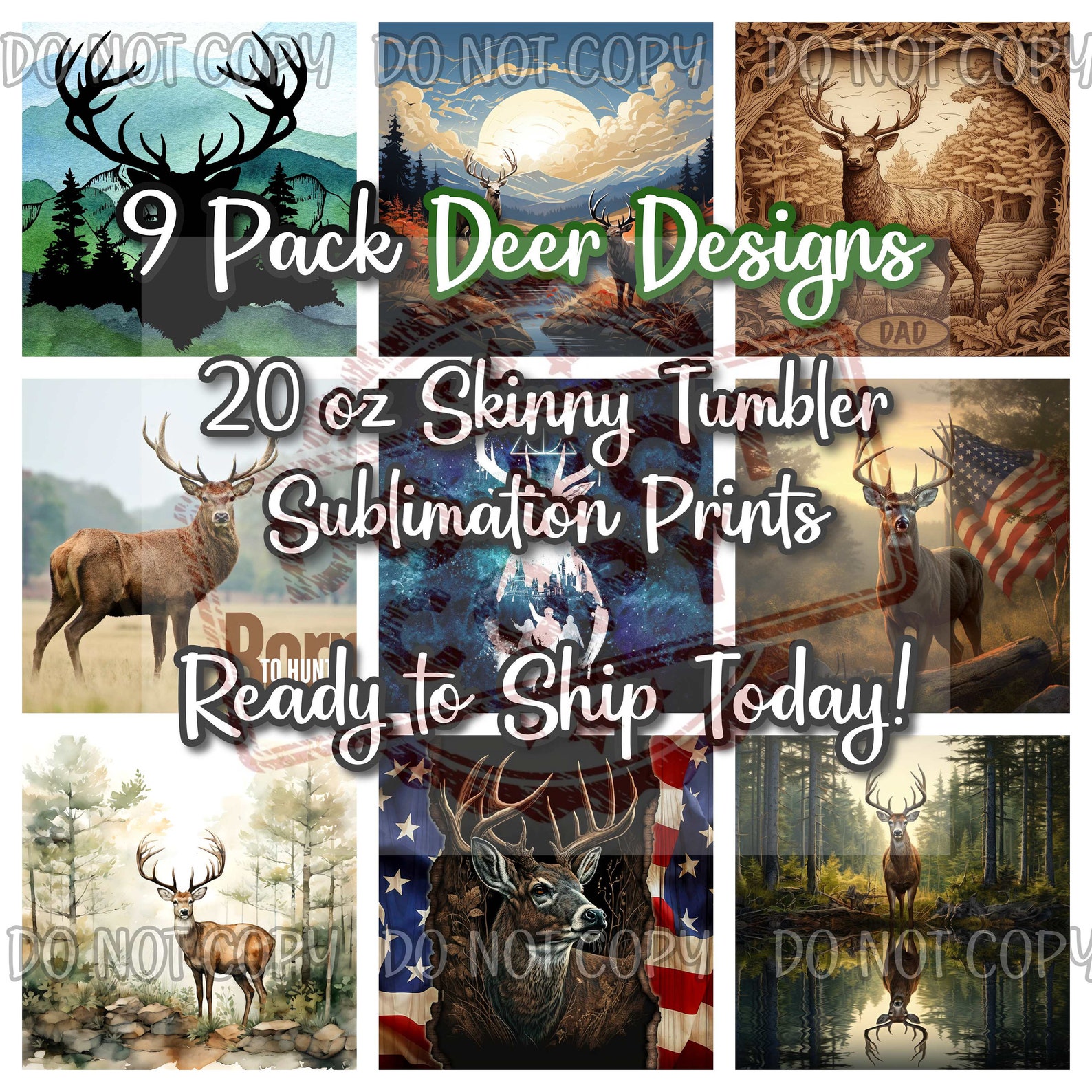 9 Pack Deer Hunting Sublimation Prints SHIPS 24 Hours or Less! 20 Oz ...