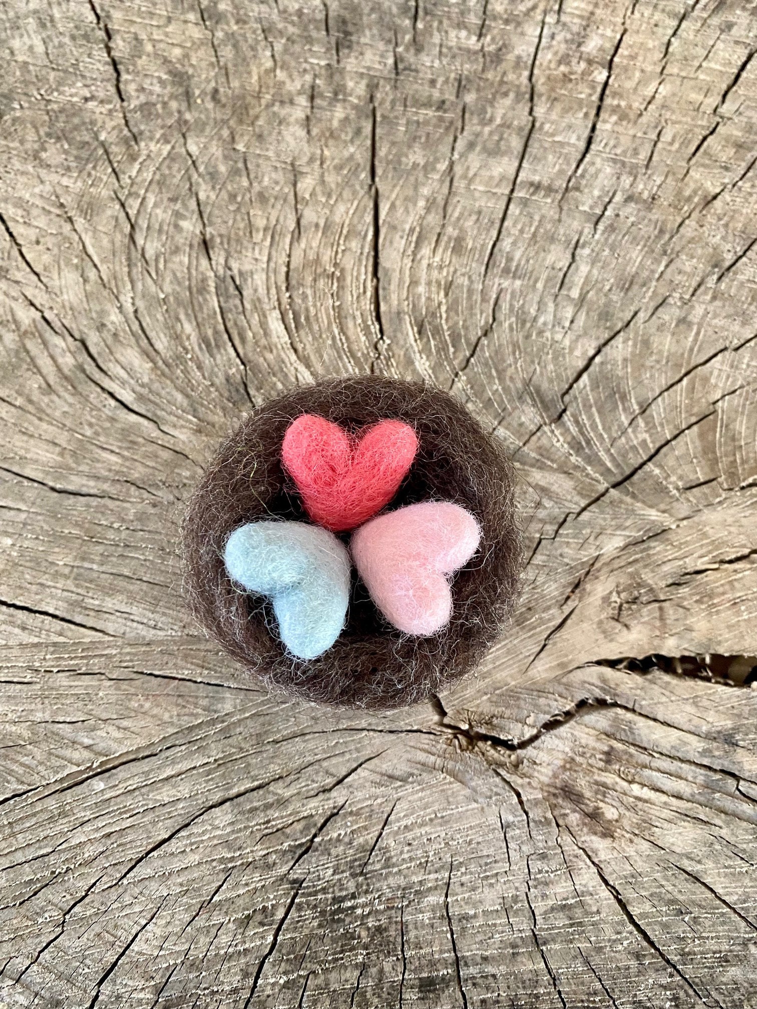 Tiny Nest With Three Small Hearts Waldorf Inspired Felted - Etsy