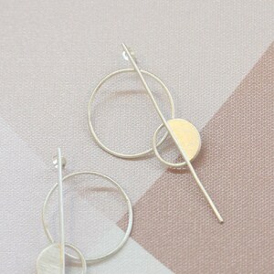 Circle and Line Long Geometric Shape Silver Stud Earrings - Etsy