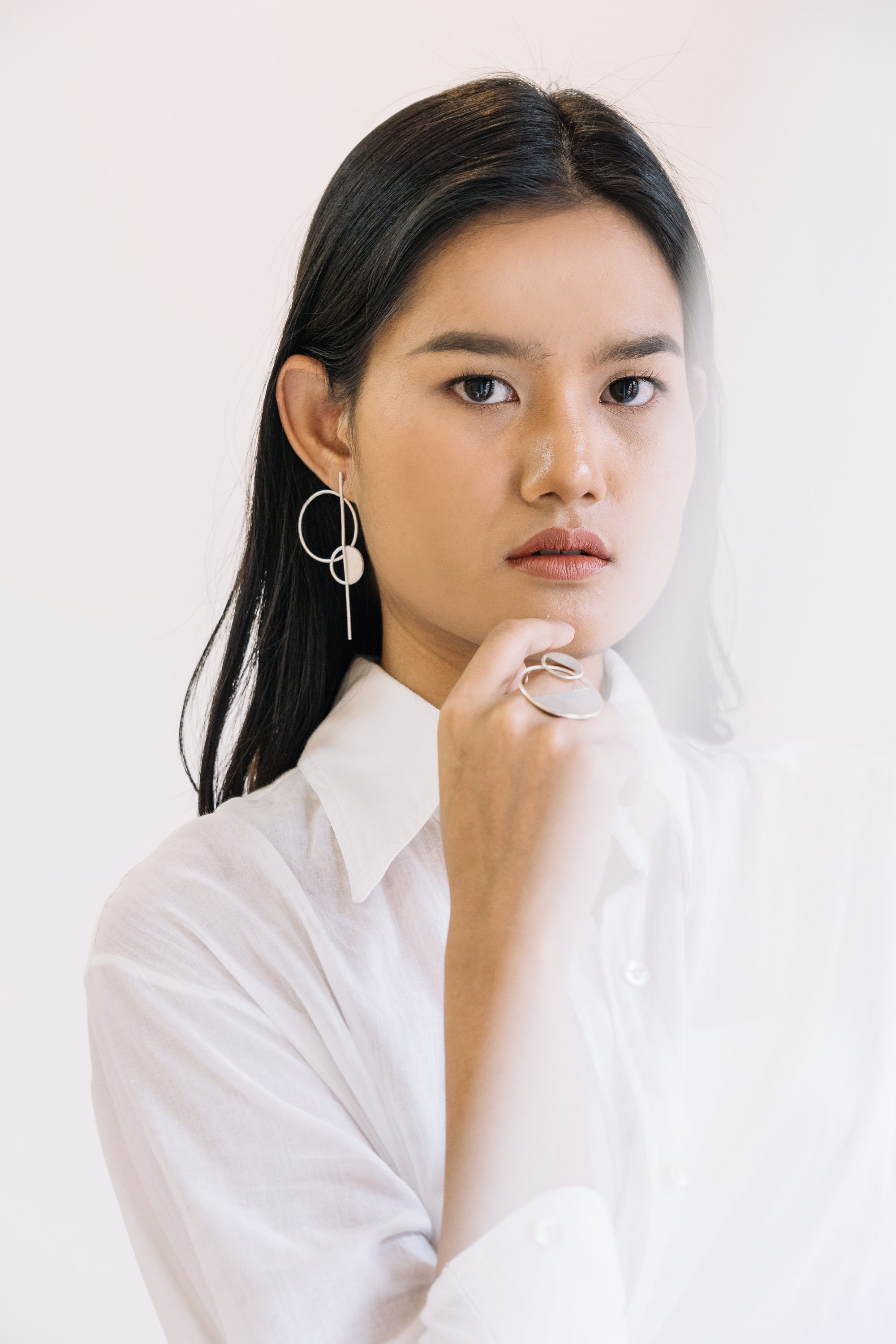 Circle and Line Long Geometric Shape Silver Stud Earrings - Etsy