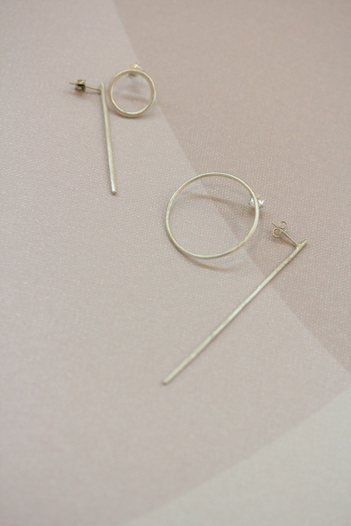 Circle and Line Silver Stud Earrings Large STE0010-L - Etsy