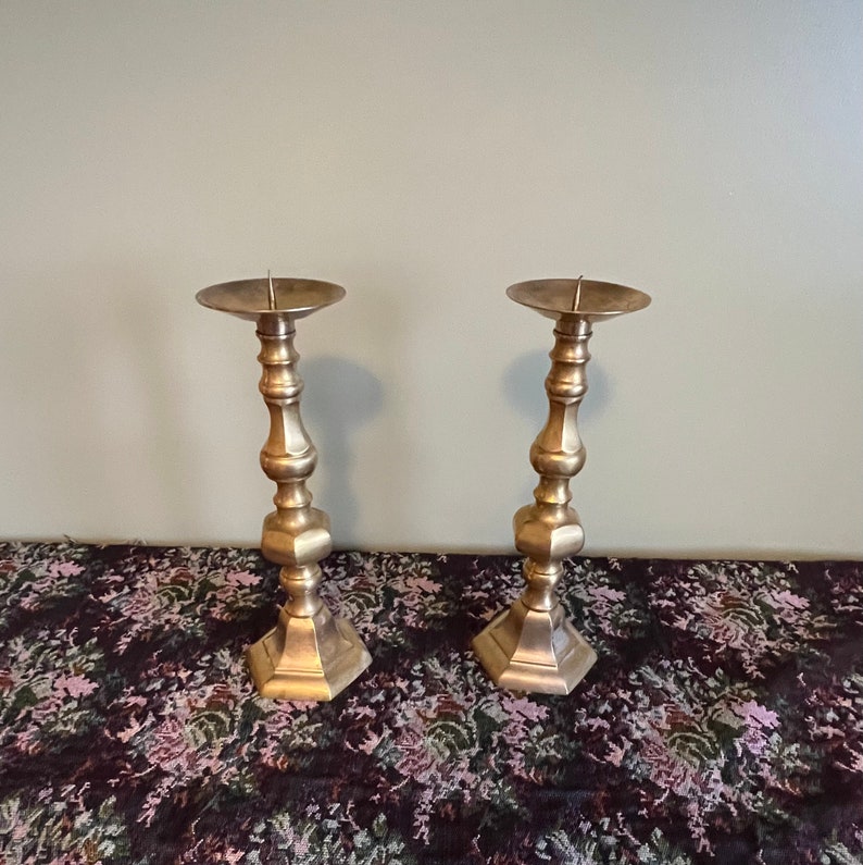 Vintage Large Brass Candle Holders - Etsy