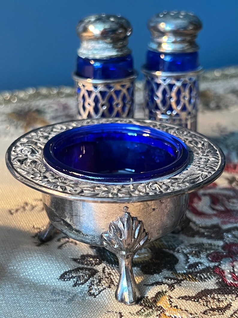 Vintage Silver Plated Cobalt Blue Salt Cellars - Etsy