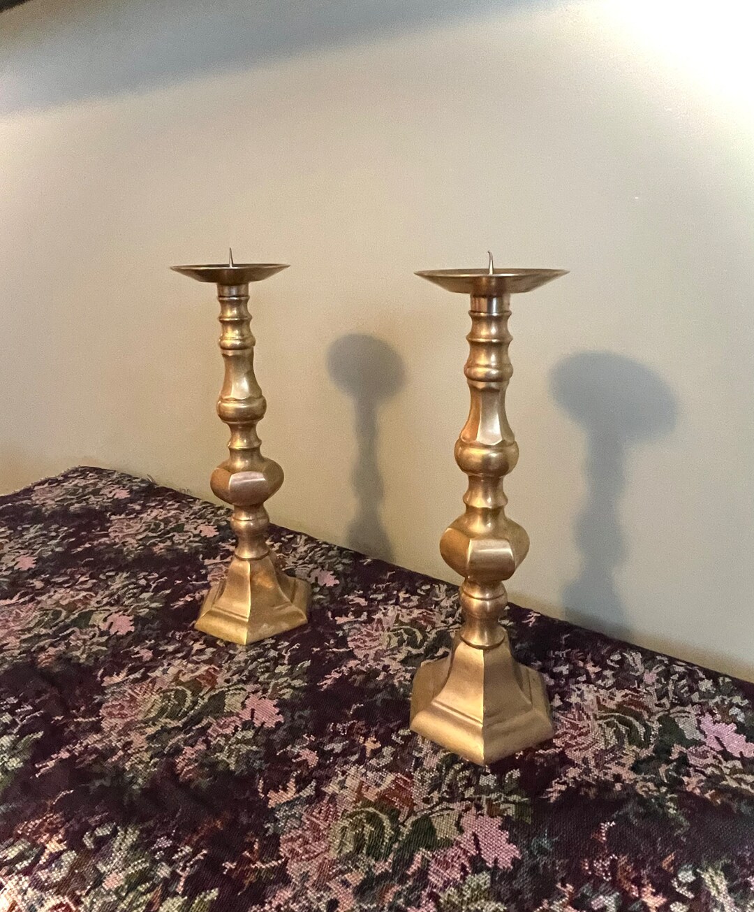 Vintage Large Brass Candle Holders - Etsy