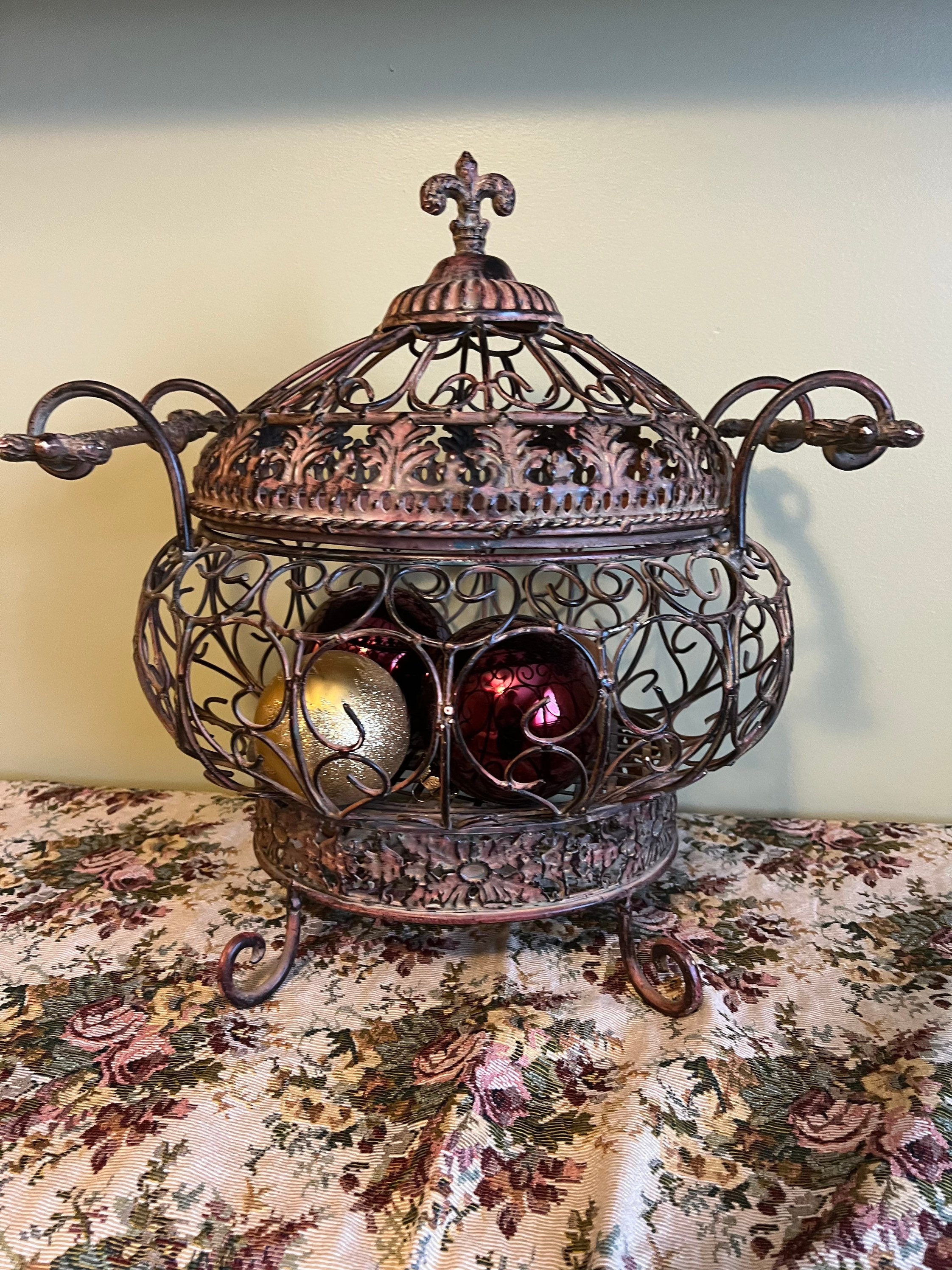 Vintage Wrought Iron Decorative Basket - Etsy