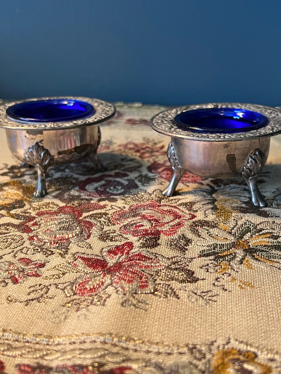 Vintage Silver Plated Cobalt Blue Salt Cellars - Etsy
