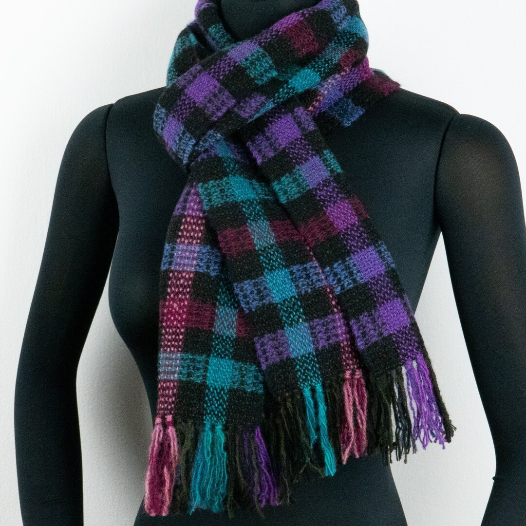 Handwoven Scarf Jewel Tone Plaid 100% Wool - Etsy