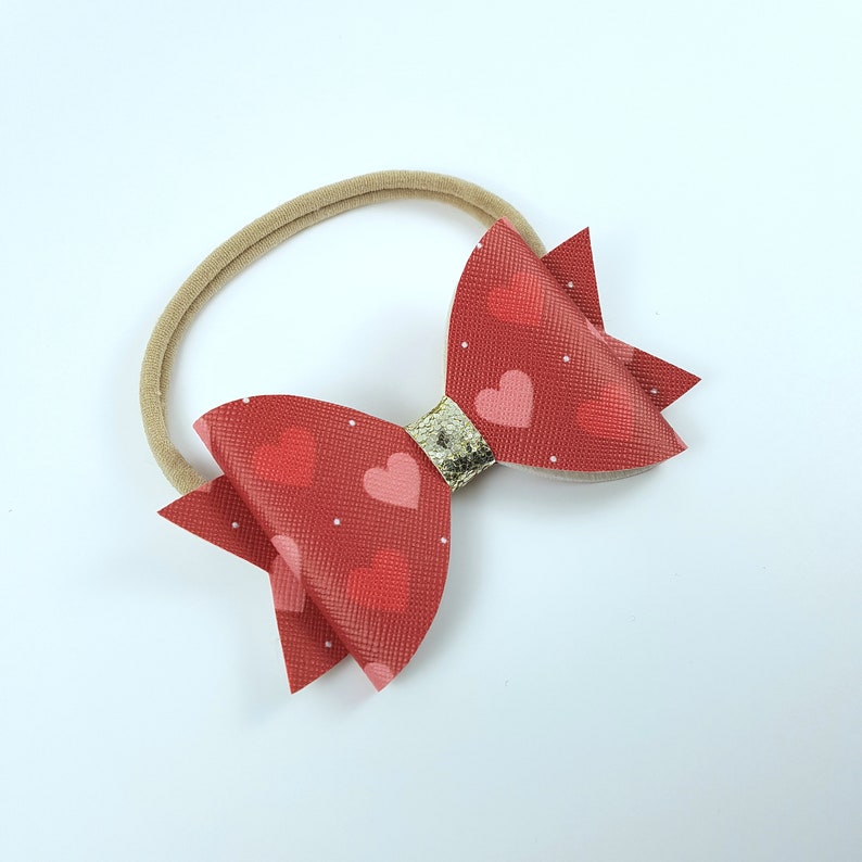 Red heart bow heart bow headband heart print hair bow heart | Etsy