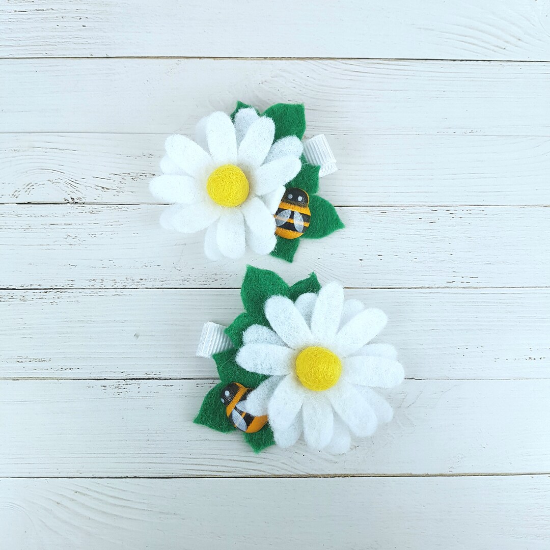Daisy Flower Clips, Daisy Floral Hair Clips, Daisy Clips, Bee Clips, Ladybug Hair Clips, Floral ...