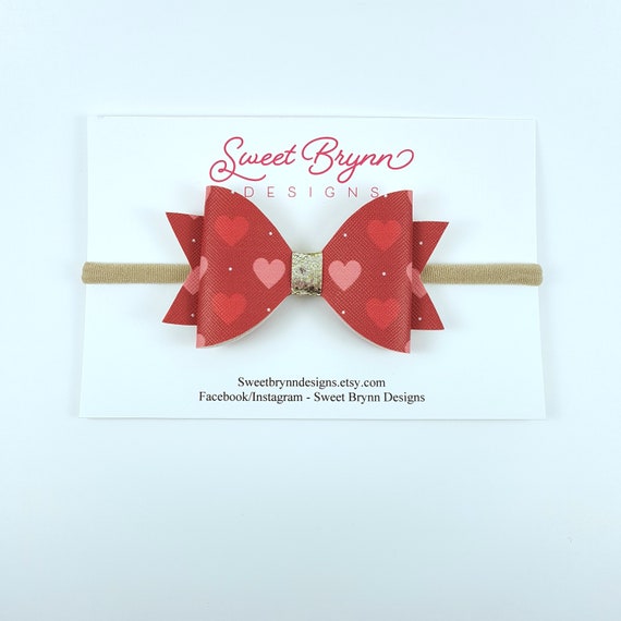 Red heart bow heart bow headband heart print hair bow heart | Etsy