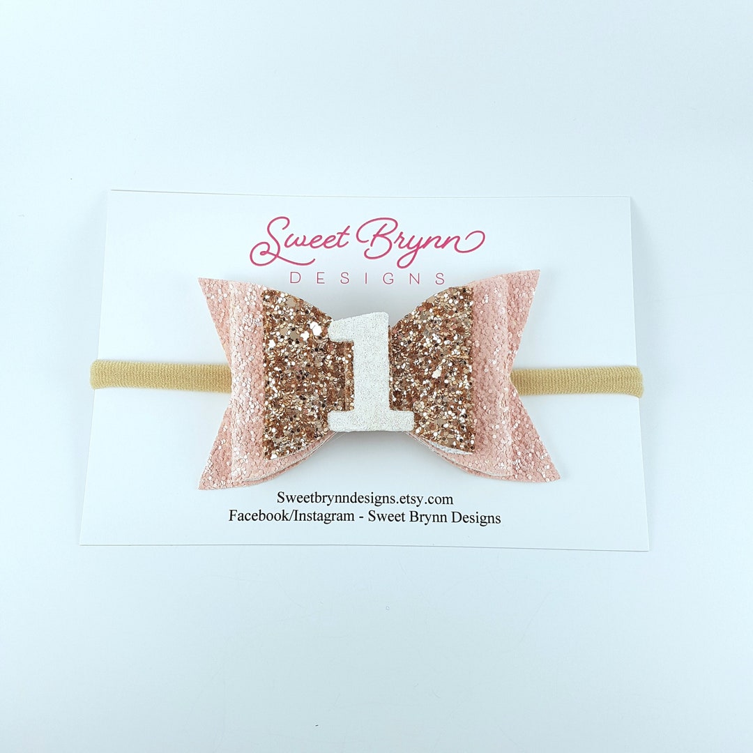 White and Gold Birthday Bow, Rose Gold Birthday Hair Bow, First ...