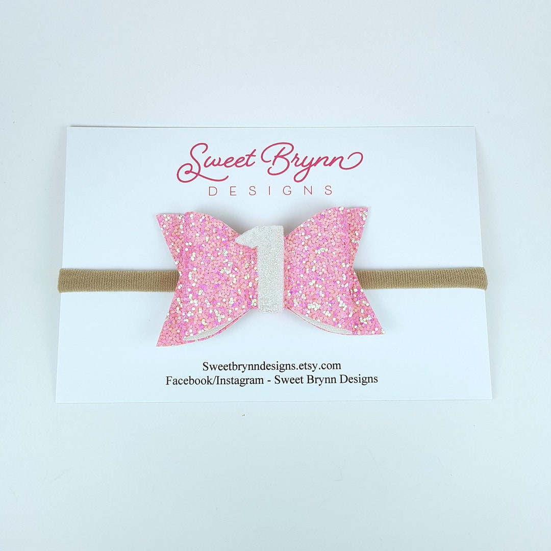 Pink Birthday Hair Bow, Birthday Glitter Bow, Mini Birthday Bow, First ...