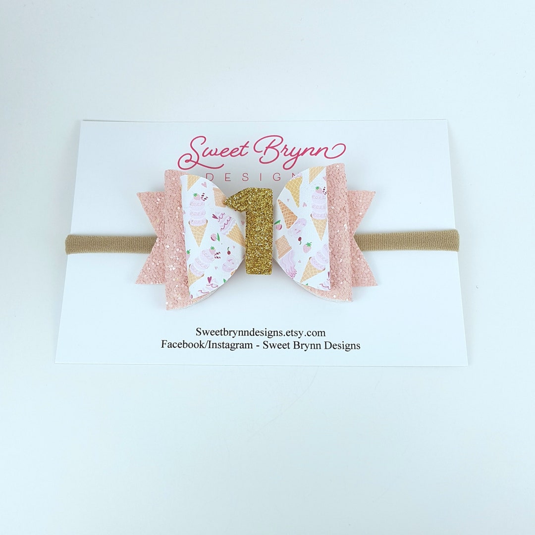 Ice Cream Birthday Bow, First Birthday Bow, First Birthday Headband ...