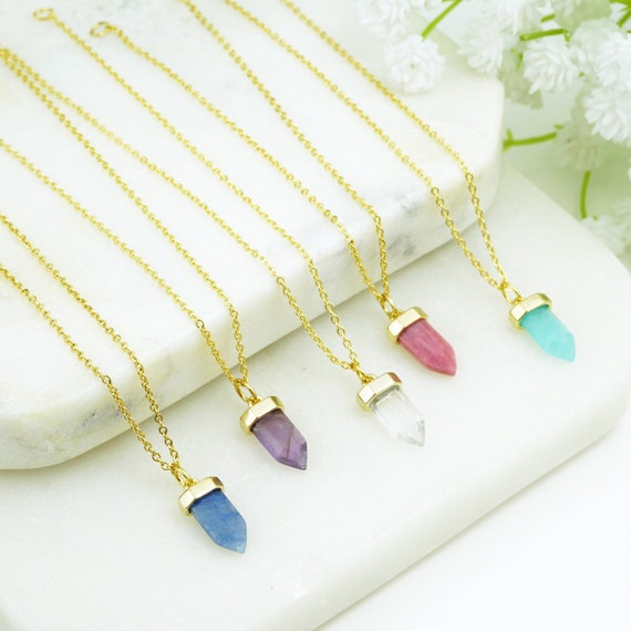 Personalized Gemstone Pendulum Necklace Initial Gemstone | Etsy