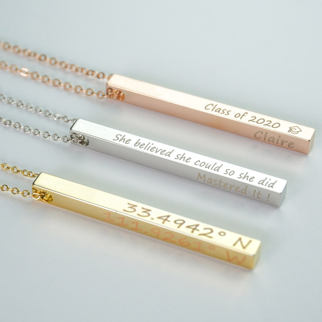 Personalized Four Side Vertical Bar College Graduation Necklace ...