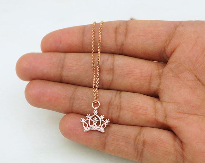 24k Golden Crown Charm Necklace Dainty Crown Pendant Necklace Princess ...