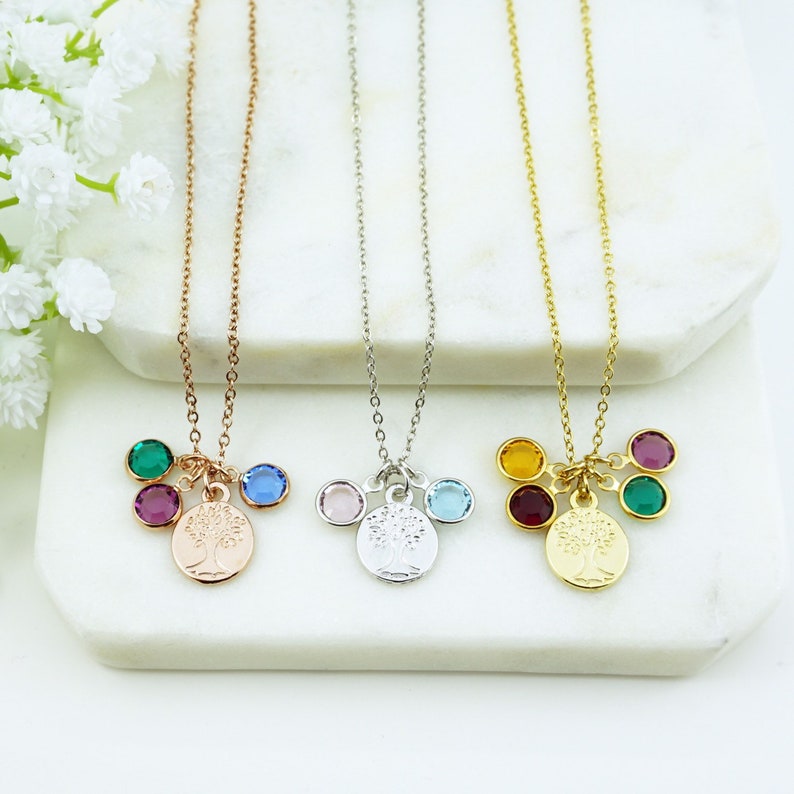 Family Tree Birthstone Necklacekids Birthstone | Etsy