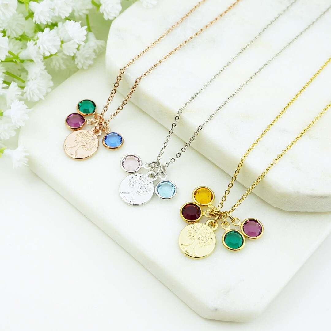 Family Tree Birthstone Necklace,kids Birthstone Necklace,family Tree ...
