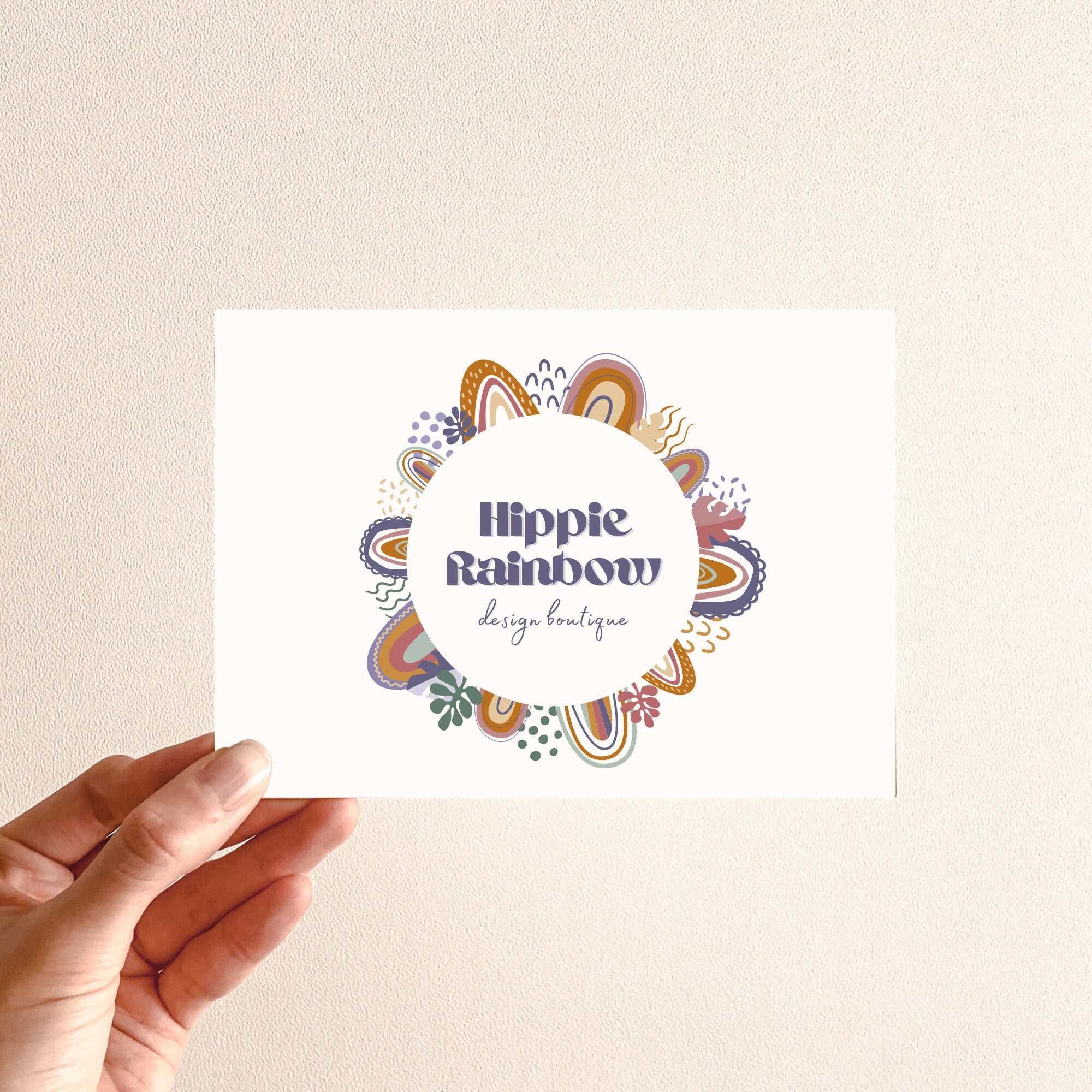 Editable Rainbow Wreath Hippie Boho Logo Template Canva DIY Fun ...