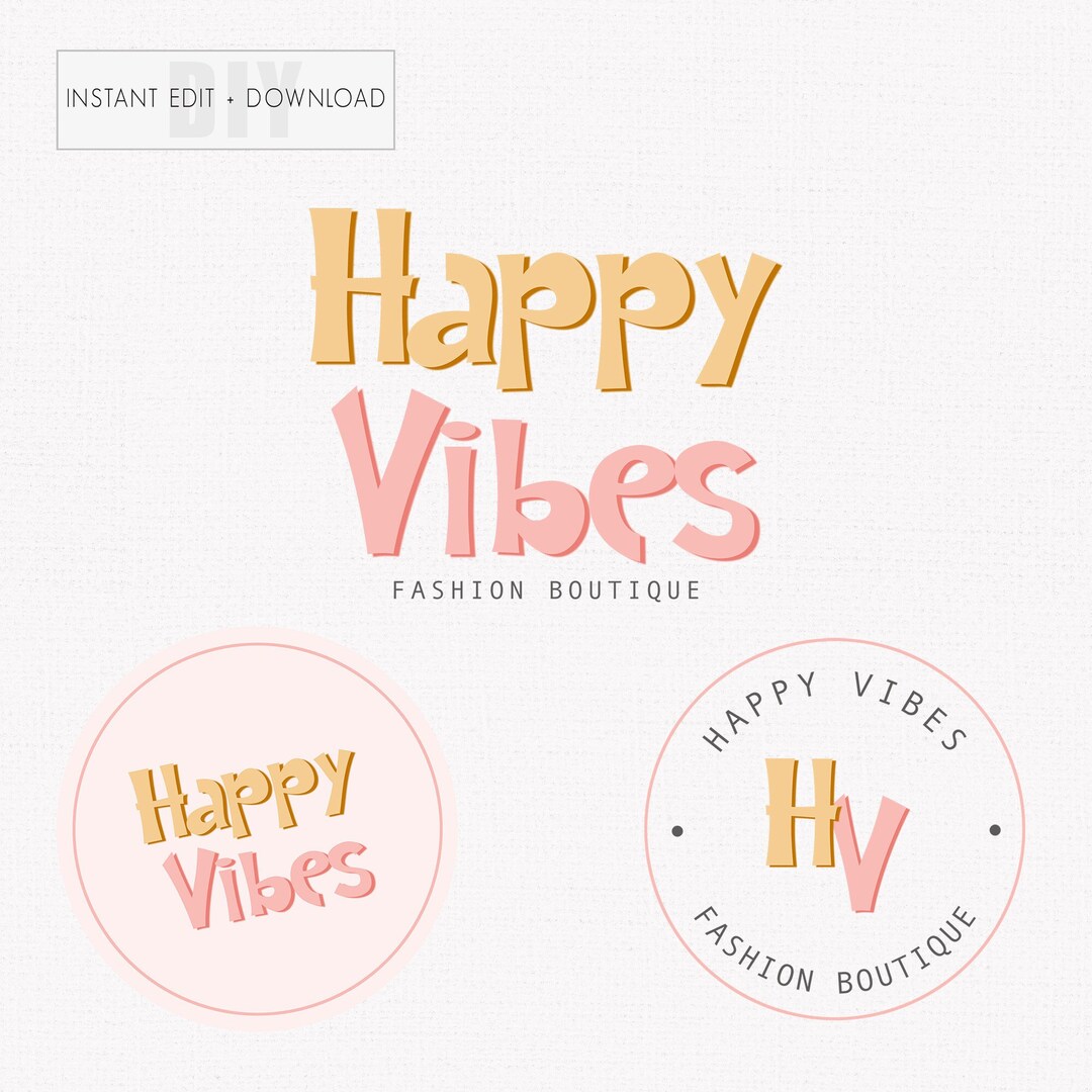 DIY Retro Script Logo Instant Download, Premade Modern Hippie, Boutique ...