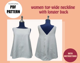 Women Top Wide Neckline With Longer Back | Size 12-20, L-3XL | PDF ...